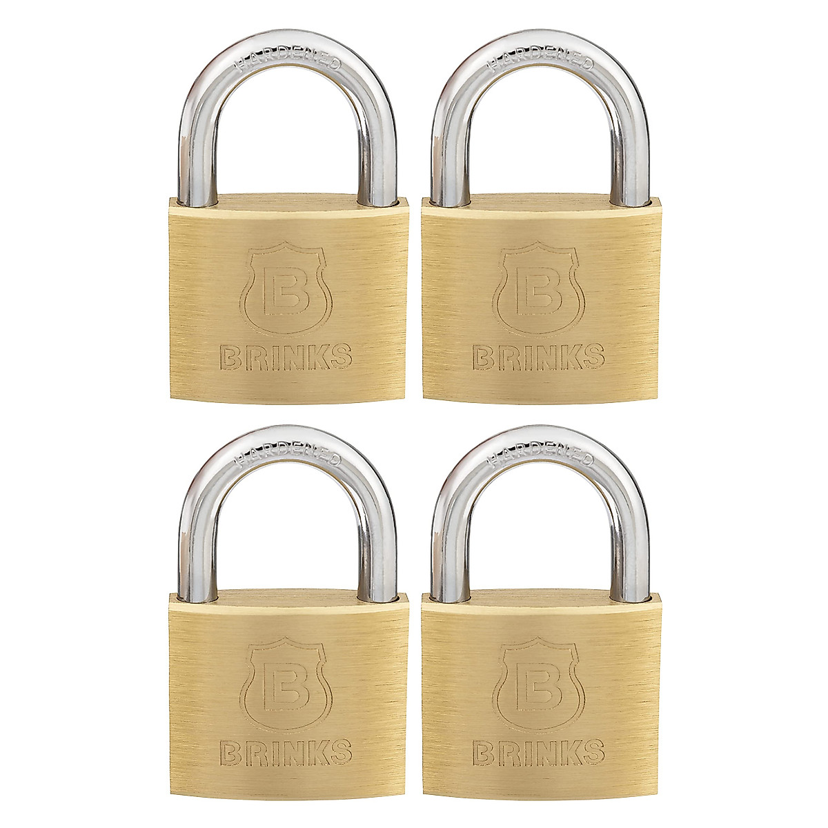 BRINKS - 40mm Solid Brass Keyed Padlock with 7/8” Shackle Clearance, 4-Pack - Chrome Plated with Hardened Steel Shackle, (171-40401)