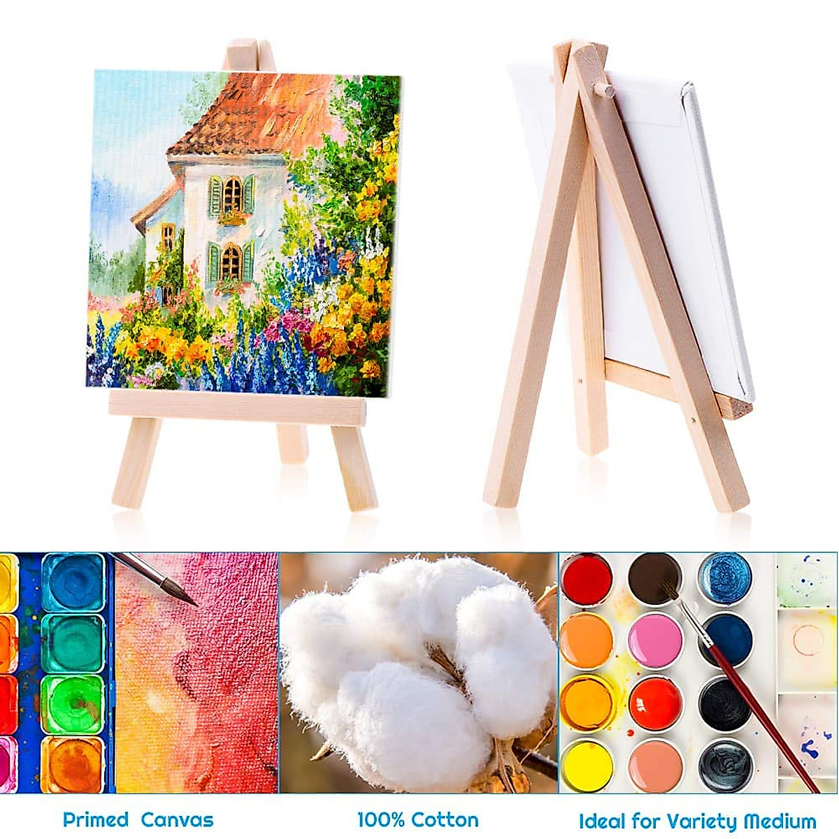 Mini Canvases 18 Pack, Cridoz Small Painting Canvas with Mini Easel 4x4 Inches Art Canvases Painting Kit for Kids Teenagers Acrylic Pouring Oil Water Color