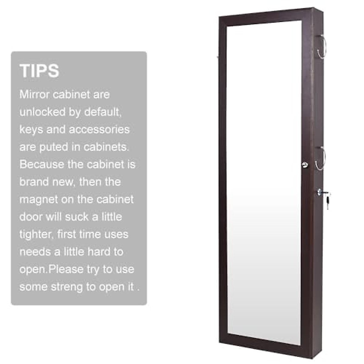 GISSAR Jewelry Mirror Armoire Wall Mount Over The Door, Mirror Jewelry Cabinet Storage Organizer Locking (Brown)