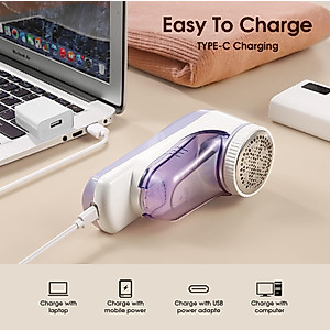 Yomeie Fabric Shaver, Rechargeable Sweater Shaver, Lint Shaver with 6-Leaf Blades, Electric Lint Remover for Clothes & Furniture, Couch Pilling Remover Depiller for Removing Fuzz, Lint, Pills, Bobbles