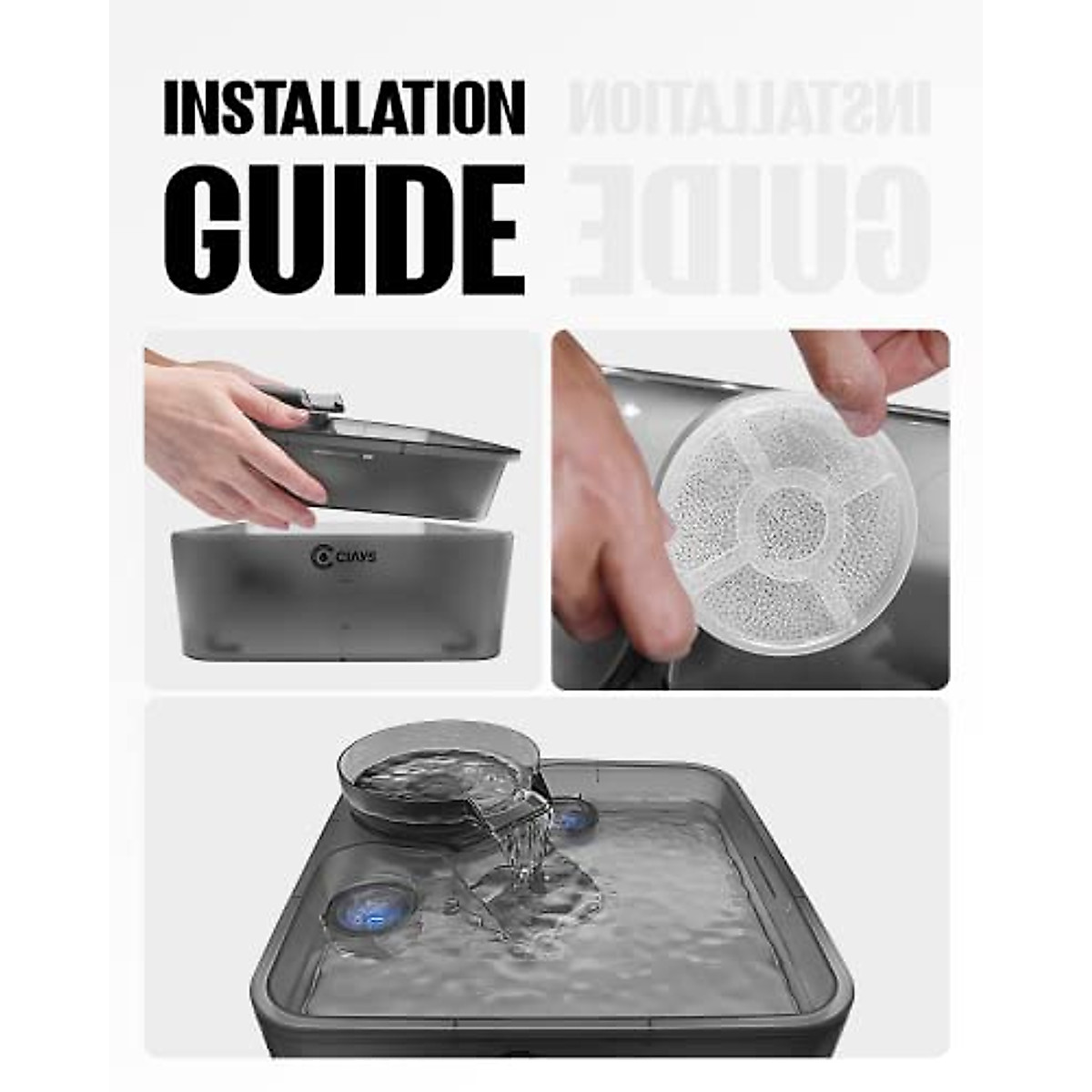 Ciays Replacement Filters Only for Ciays 236oz/7L Pet Water Fountain Ultra-Large Capacity Cat Water Fountain Dual Filtration Dog Water Fountain Bowl with Huge Drinking Area 12 Pcs, Blue