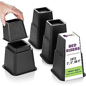 HOLDN’ STORAGE Adjustable Bed Risers and Furniture Risers - Stackable Bed Lift 3, 5, or 8 Inch - Set of 4 Bed Risers 8 inch Heavy Duty - Perfect for College Dorms – Fits Legs up to 7.5” W