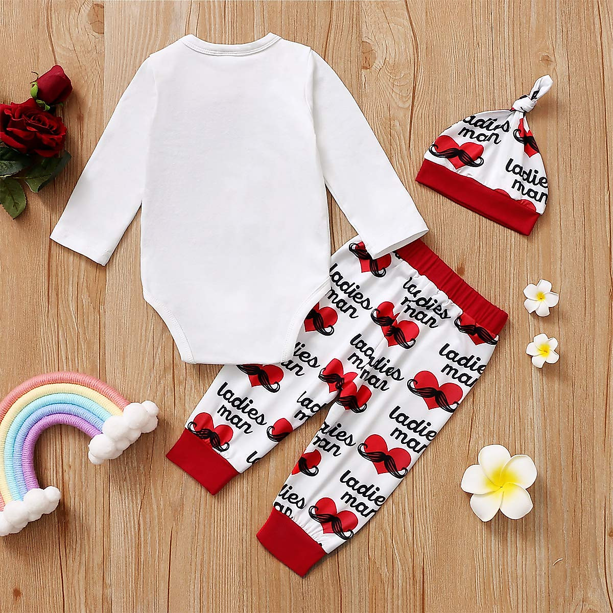 Minseng Direct Baby Boy Valentine's Day Outfit Newborn King Of Mommy Heart Bodysuit (Red,0-3 Months)