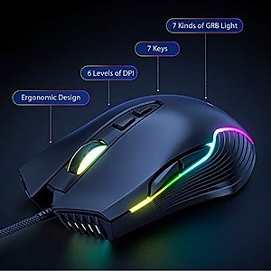 SIMGAL Wired Mechanical Keyboard and Mouse Combo, 89 Keys Rainbow Backlit Gaming Keyboard with Number Keys & Blue Switch for PC Gamer Laptop, Up to 6400 DPI Mouse with 7 Buttons (Black with Mouse)