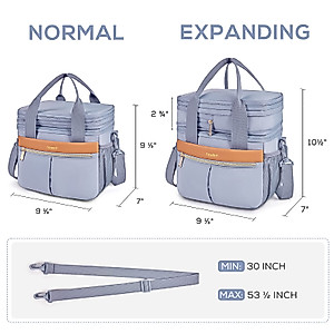 TOURIT Lunch Box for Women Men Double Deck Insulated Lunch Bag Women Expandable Leakproof Reusable Lunch Cooler Bag for Work, Office, Picnic, Grey