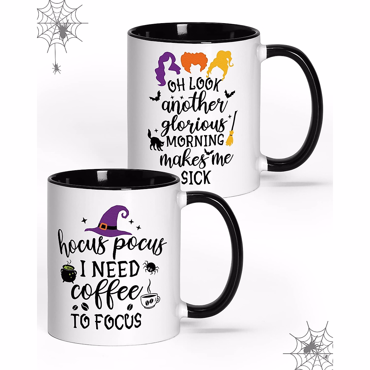 Halloween Coffee Mugs Set of 2 Witch Cup Fall Mugs Coffee Gift Funny Novelty Halloween Tea Cups Farmhouse Autumn Tiered Tray Decorations Present Treat or Trick Couple Halloween