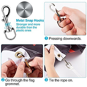 Flag Pole Rope Kit - 100ft Flag Pole Halyard Rope 1/4" Thick with 4 Pcs Zinc Alloy Swivel Snap Hooks for Flagpoles Up to 50ft, Double Braided Nylon Flagpole Line Rope Outdoor Flagpole Accessories