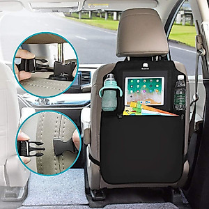 Meinkind Car Backseat Organizer, 2-Pcs Car Seat Protector Back Seat Organizer Kick Mats with Clear Screen Tablet Holder, Water-Proof Car Seat Organizer, Travel Organizer for Kids and Toddler, Black