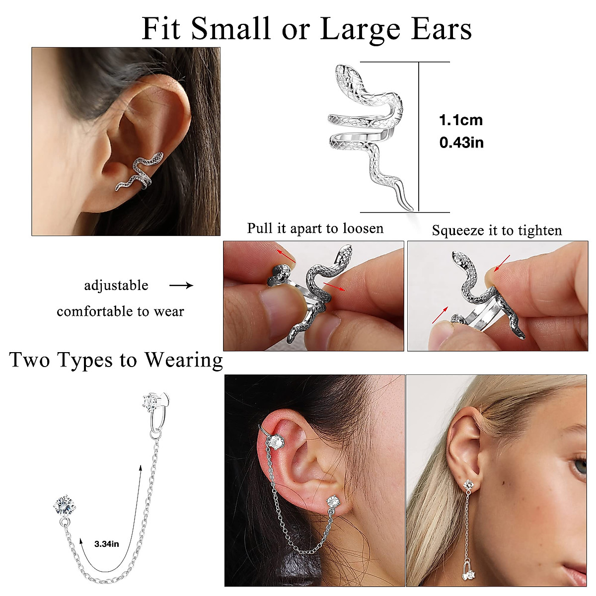 Jstyle 16 Pcs Ear Cuff Earrings for Women Cuff Chain Earrings Helix Cartilage Non Piercing Earring Silver Tone