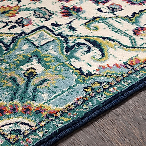 Livabliss Wendy Vintage Medallion Area Rug,5'3" x 7'9",Teal/Dark Blue