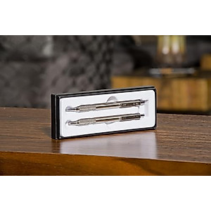 Zebra Pen M/F 701 Stainless Steel Mechanical Pencil and Ballpoint Pen Set, Fine Point, 0.7mm HB Lead and 0.8mm Black Ink, 2-Count Gift Set, Silver (10519)