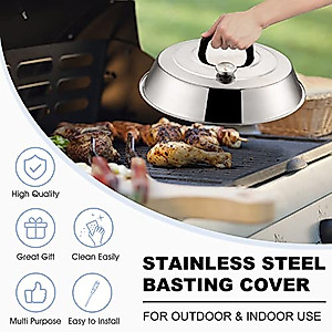 Joyfair 12 Inch Melting Dome with Built-in Thermometer, 2Pcs Stainless Steel Basting Cover Griddle Accessories for Outdoor Camping BBQ Grilling/Indoor Kitchen Cooking Steaming, Extra Thick Steel