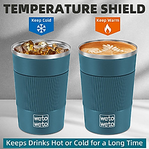 WETOWETO 12oz Stainless Steel Coffee Tumbler, Travel Coffee Mug, Insulated Coffee Mug with Lid, Spill Proof Coffee Cup, Portable Thermal Mug, Reusable Coffee Cup for Hot and Cold (Blue)