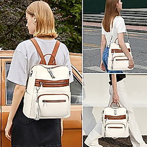 ALTOSY Genuine Leather Backpack Purse for Women Large Shoulder Bag With Laptop Compartment Multiple Pockets (S106 Beige/Brown)