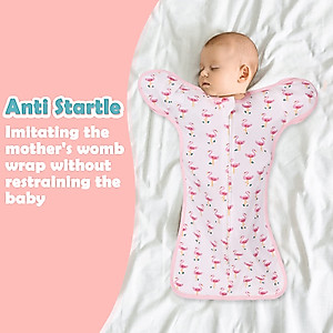 2 Pack Transition Swaddle with 2 Way Zipper, 2 in 1 Arms in/Out Transitional Arms Up Swaddle, 100% Cotton Newborn Swaddle Zipper Swaddles Baby Swaddling Sack Sleeping Sack 3-6 Months, Flamingo & Bear