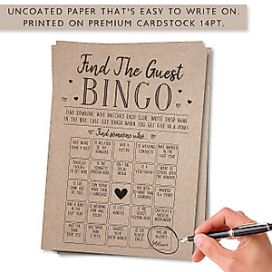 Your Main Event Prints Bridal Shower Game – Find The Guest Bingo, Fun Activities in Kraft Minimalist Style, 50 Cards