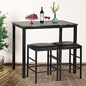 Dining Table for 2, 3 Piece Counter Height Kitchen Table with 2 Chairs, Faux Marble Tabletop Modern Dining Room Table Set Home Furniture for Small Space