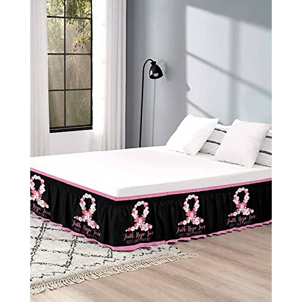 Energy Sympathy Bed Skirt Cal King Size 16 Inch Drop,Adjustable & Elastic Wrap Around Bed Skirts Pleated Dust Ruffles for Twin Full Queen Cal King Bed,Inspirational Positive Healing Thoughts Black