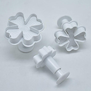 Yardwe Molds Four Leaf Clover Spring Plunger Cake Mold Sugar Cake Fondant Decoration Tool 3pcs (White)
