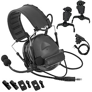 TSVISIONCORE COMTA2 Tactical Headset with U94 PTT Detachable headband and rail adapter,for ARC,Mlok,Team Wendy rail,Airsoft sports(Black)