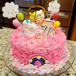 Unicorn Cake Topper, Qoadwem 15pcs Unicorn Rainbow Cake Toppers For Girls with Rainbow Heart Unicorn Cloud Balloon Happy Birthday Cake Decorations For Boys Girls Kids Birthday