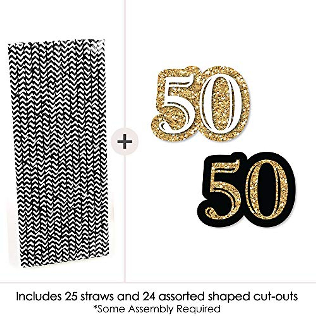 Adult 50th Birthday - Gold - Paper Straw Decor - Birthday Party Striped Decorative Straws - Set of 24