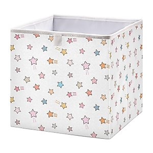 Kigai Pastel Star Cube Storage Bins - 11x11x11 in Large Foldable Cubes Organizer Storage Basket for Home Office, Nursery, Shelf, Closet