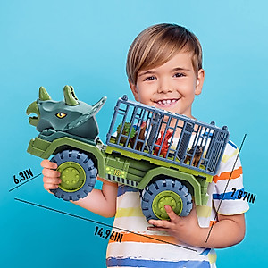 CUTE STONE Dinosaur Truck for Kids 3-5, Dinosaur Transport Truck with Dinosaur Toys and Play Mat, 2 Friction Powered Cars, 4 Pull Back Dinosaur Cars, Dino Car Playset for Boys