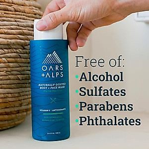 Oars + Alps Men's Moisturizing Body and Face Wash, Skin Care Infused with Vitamin E and Antioxidants, Sulfate Free, Alpine Tea Tree, 2 Pack