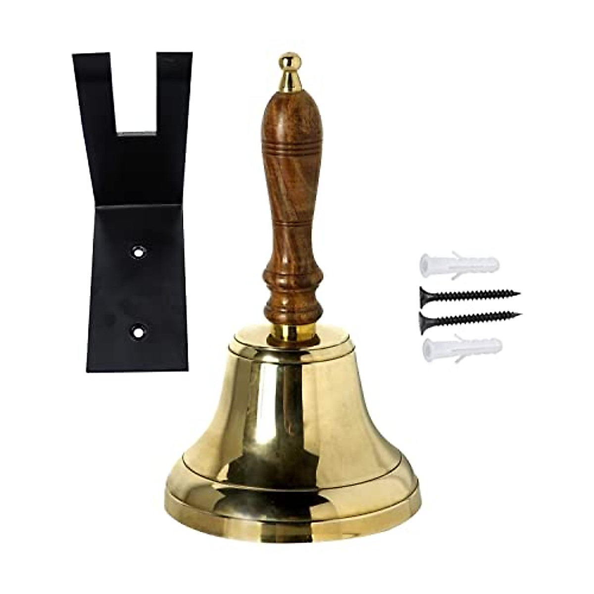 ARSUK Hand Bell for Adults, Wooden Handle Large Ringing Call Bells for Sick Person, Seniors, Teachers, Patients, Wedding, Santa, Christmas, Services 23.8 x 10.7 x 10.5, 240gm (4" Brass)