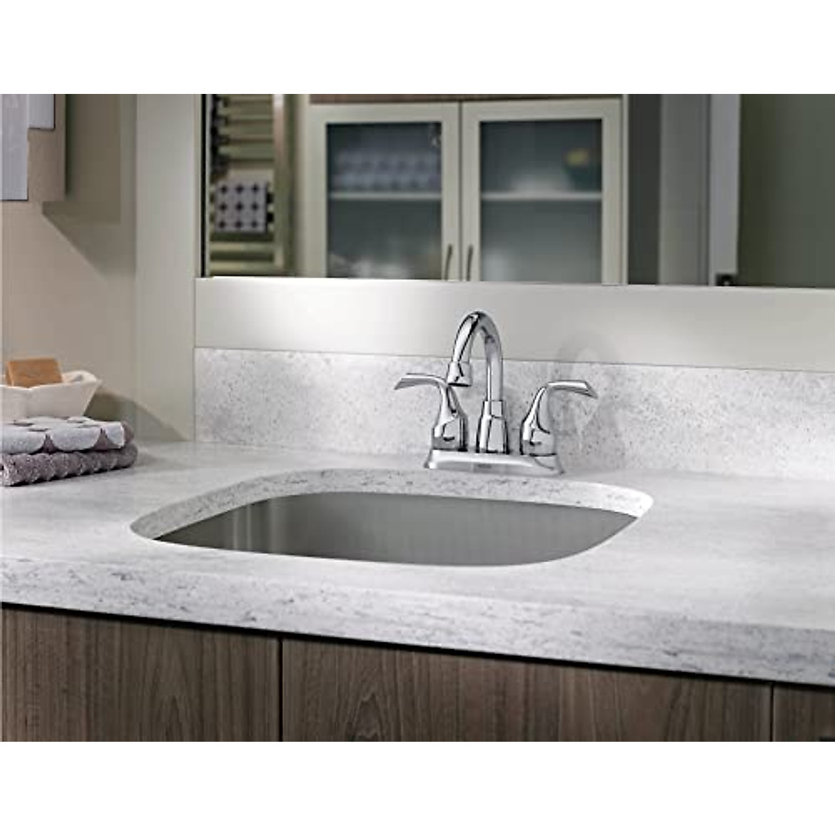 Moen Chrome Idora Two-Handle Centerset Bathroom Sink Faucet with Drain Assembly, Bathroom Faucets for 3-Hole Sinks, 84115