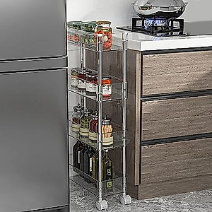 DARZYS Rolling Cart Storage cart 4-Tier Slim Corner Shelves Clear Acrylic Storage Rolling Cart with Wheels Multipurpose Shelf Display Rack 14.6" Lx5.1 Wx34.8 H