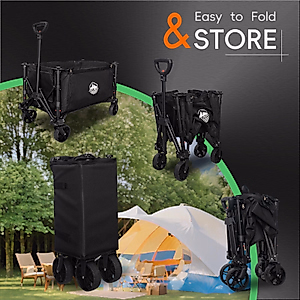 JIGOBING Collapsible Wagon, Portable Folding Wagon Cart with Wheels Foldable, 330lbs Heavy Duty Beach Wagon Outdoor Utility Cart with Dual Side Zipper, Cup Holders for Grocery Camping Garden Sports