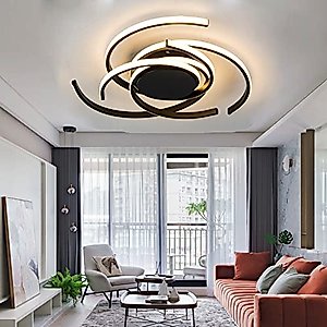 Phlilqe Modern LED Ceiling Light Dimmable Chandelier Living Room Kitchen with Remote Control Hanging Lamp, Dining Room Flush Mount Acrylic Chic Ceiling Chandeliers Lighting for Bedroom (Black, 22")