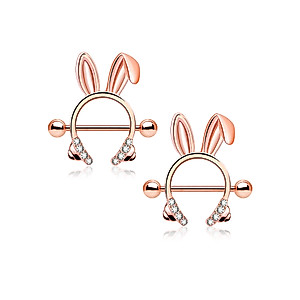 Melighting Bunny Nipple Rings 14G Nipple Piercing Jewelry Surgical Steel 316L Rosy Ear Clear CZ Dainty Nipple Piercing Barbell for Women