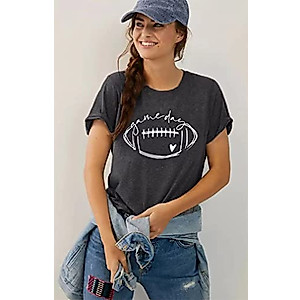 Game Day Football T Shirts Women Football Mom Tee Tops Funny Sunday Casual Short Sleeve Tee Shirts