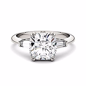 Charles & Colvard Created Moissanite 8mm Cushion Cut Engagement Ring for Women | 2.77 cttw DEW | Lab Grown | Solid 14K White Gold with Rhodium | Size 8.5