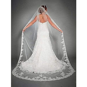 Bmirth 1 Layer Bridal Wedding Veil Cathedral Long Length Lace Bride Tulle Hair Accessories With Comb for women Floral 118" Veil Headpeice (White)