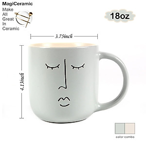 MagiCeramic 18 Oz Coffee Mug Yellow Tazas De Cafe Bonitas Microwave Large Clay Line Art Simple Modern Cup Fancy Diner Latte Personalized Artsy Gifts for Women Men, Yellow