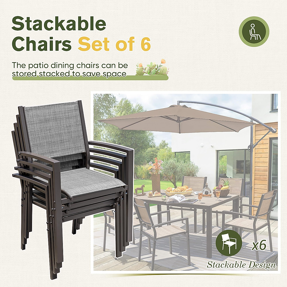 GUNJI Dining Chairs Set of 6 Modern Metal Dining Room Chairs Stackable Kitchen Chairs with Back (Gray)