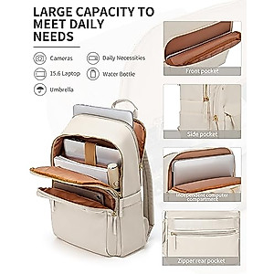 Laptop Backpack Women Teacher Backpack Work Computer Backpack with Laptop Compartment College Waterproof Anti Theft Backpack Casual Daypack Business Travel Backpack for Women Carry On Bag Beige