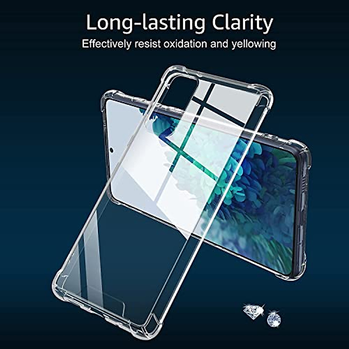 KIOMY Galaxy S20 FE 5G Clear Case & 2 HD Tempered Glass Protectors - Anti-Yellow Hard PC & Soft TPU Shockproof Bumper