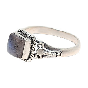 NOVICA Artisan Handmade Labradorite Cocktail Ring Square Crafted India Sterling Silver Gemstone [crownbezel 0.3 in L x 0.8 in W x 0.2 in H Band Width 3 mm W] ' Misty Depths'