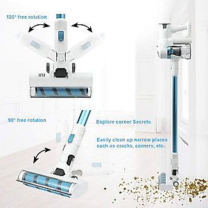 LUCKWIND Stick Vacuum Cleaner Handheld Cordless Electric Broom – Powerful Suction HEPA Filteration Lightweight Upright Rechargeable for Carpet Floor Car LED Bagless Portable(22kpa, Blue)