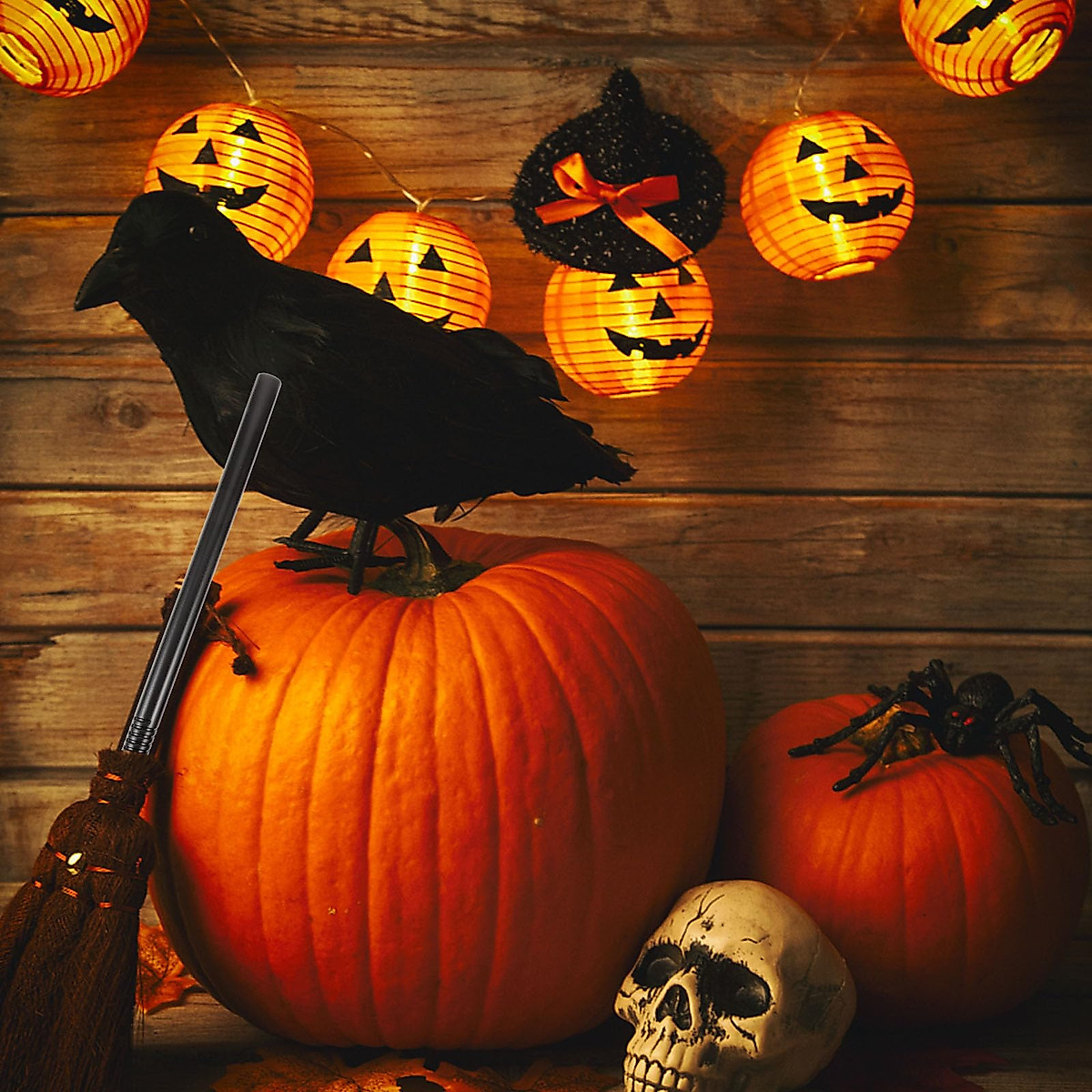 LOGOFUN 4pcs Halloween Witch Broom Sticks Plastic Broom Sticks Witch Broom Replacement Pole for Halloween Cosplay Costume Accessories