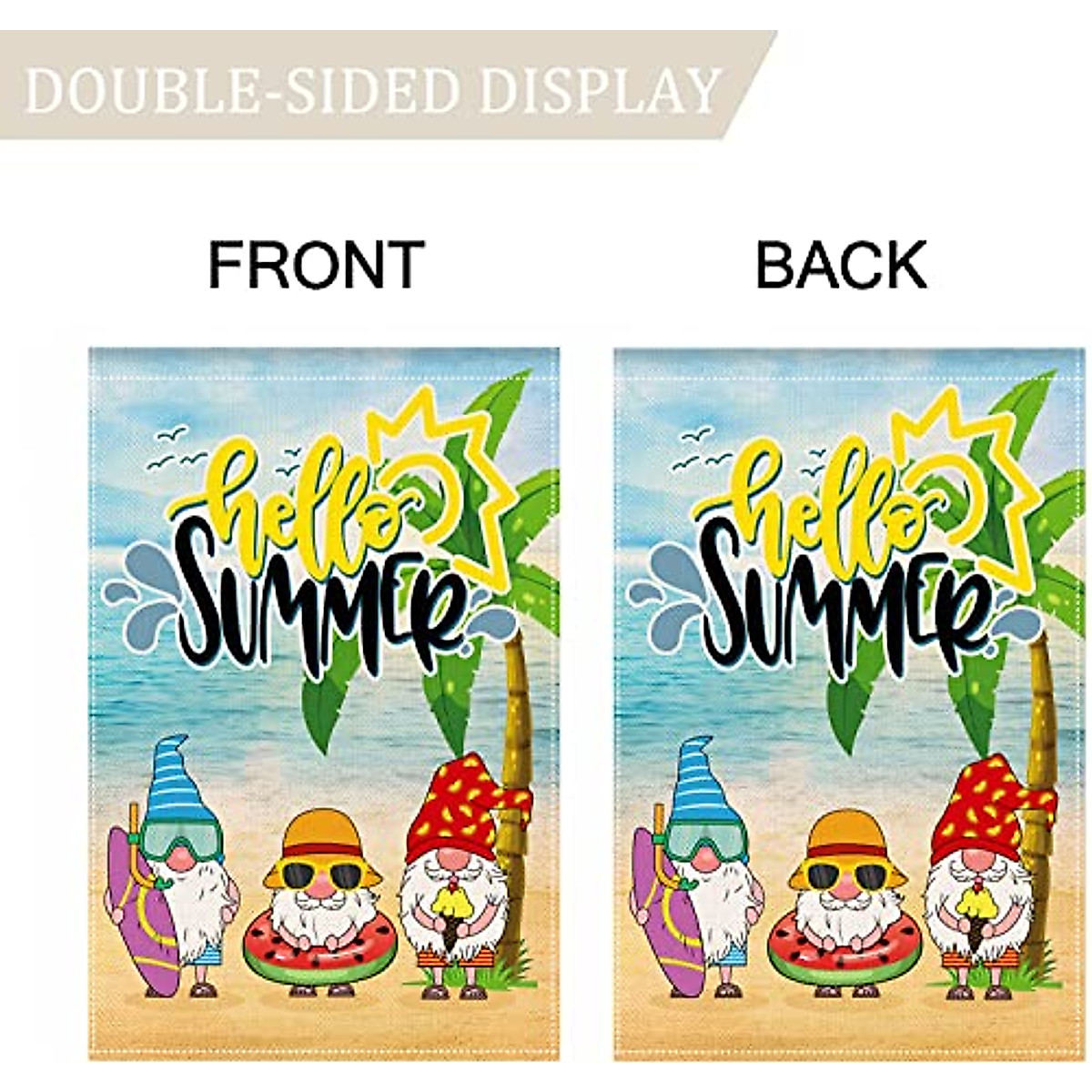 Pinknoke Hello Summer Garden Flag Beach Gnomes Small 12.5x18 Inch Vertical Double Sided Seasonal welcome Yard Flag Outdoor Decor (Garden Size / 12.5 x 18 Inch)