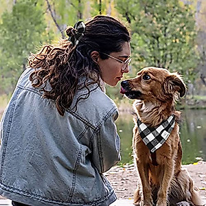 E-Clover Dog Bandanas & Matching Scrunchie Set Black White Triangle Scarf Bib for Medium Large Dogs Puppy Boy Girl Pet Owner Costume