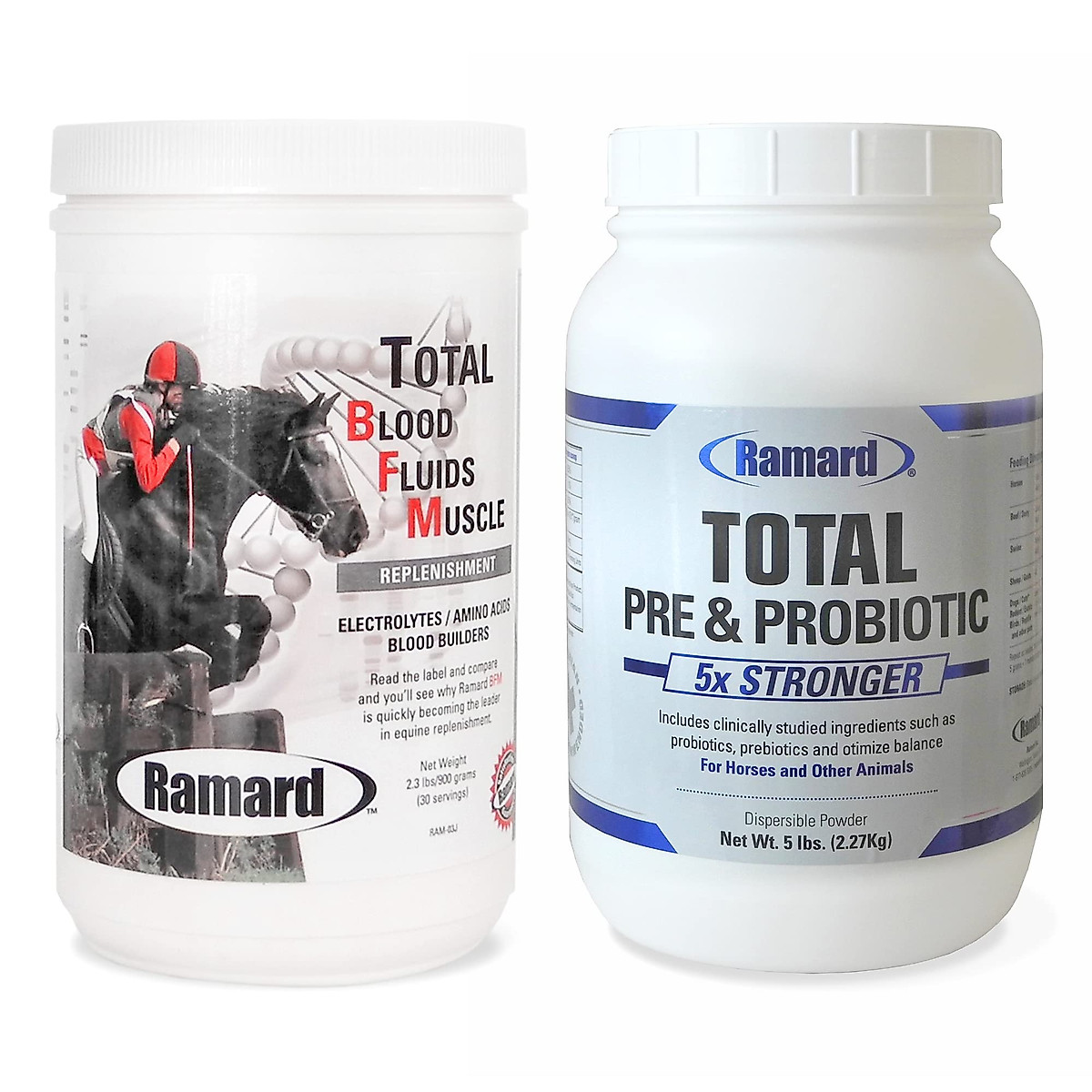 Ramard Total Pre & Probiotic Plus Blood Fluids Muscle Replenishment Supplement Bundle - 50 Million CFU Formulated w/Natural Chicory Inulin, & Electrolytes for Equine, Foals & Adult Horses Supplements