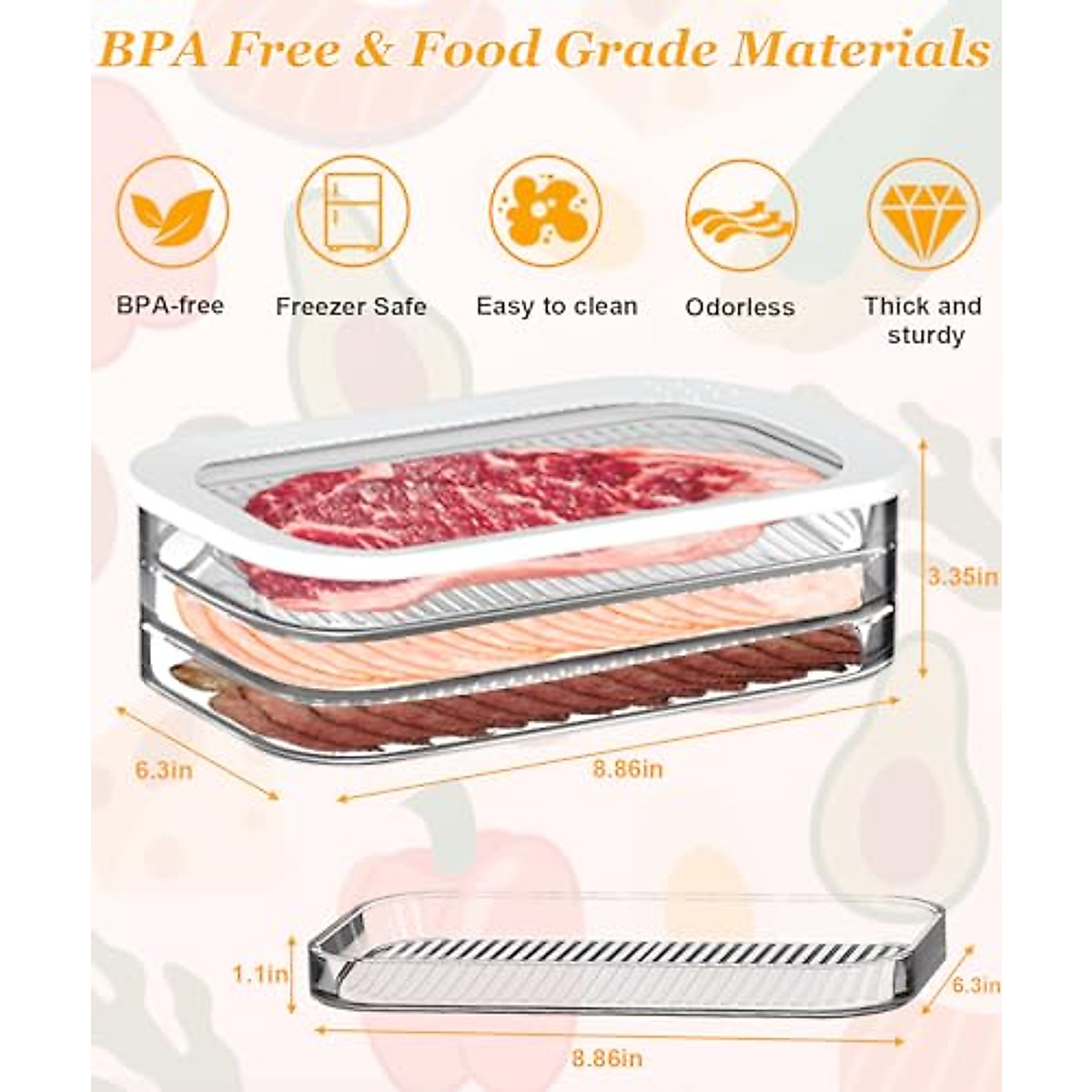 QUSUKO Deli Meat Container for Fridge, Lunch Meat Container for Refrigerator, Food Storage Boxes with Lid for Cold Cuts, Lunch Meat, Salami, Meal Prep Containers, BPA Free, 3pcs