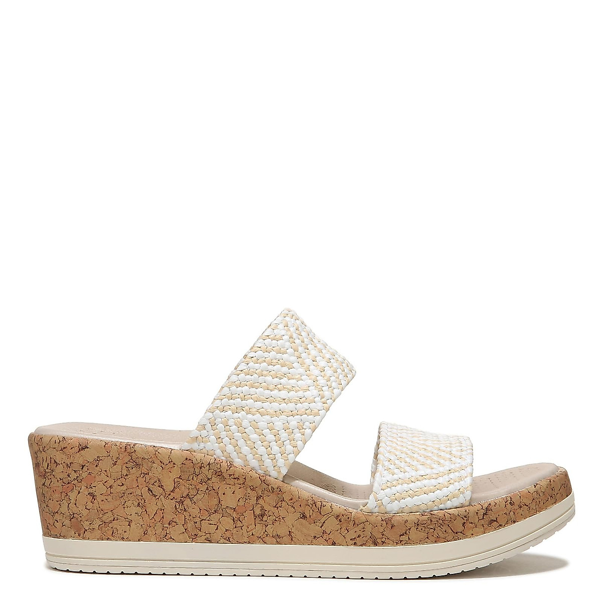 BZees Womens Resort Cork Wedge Strappy Sandal White/Natural Raffia 8.5 M